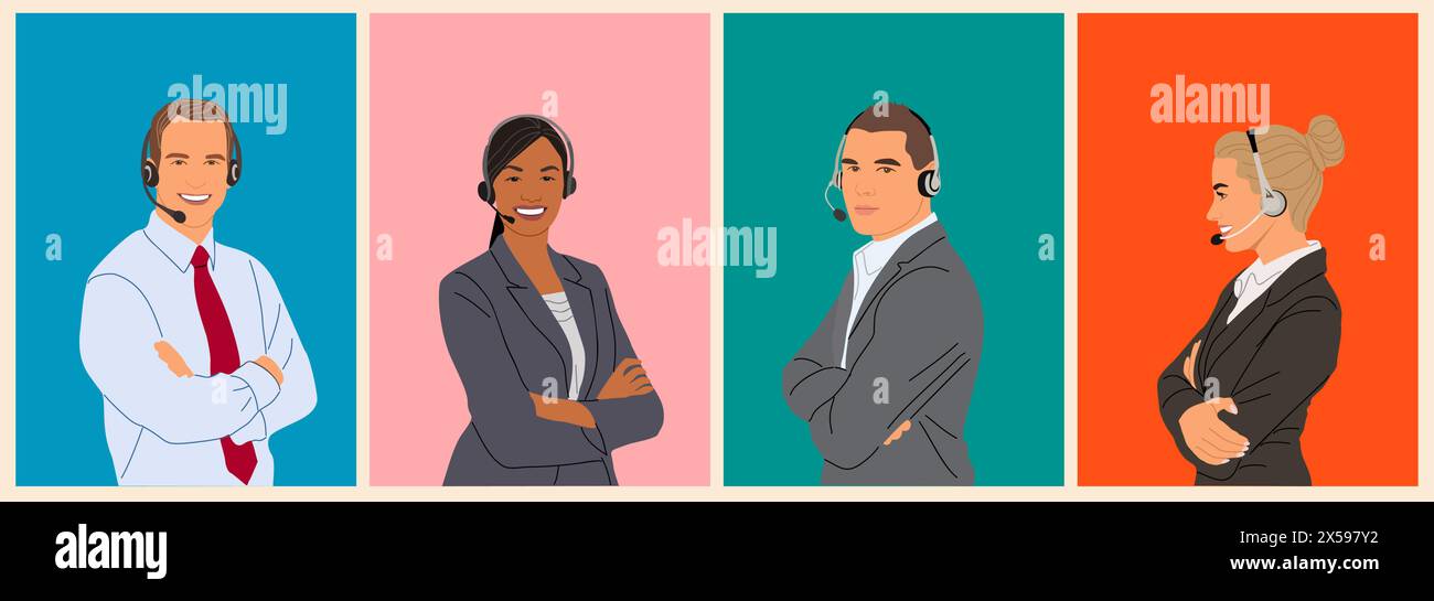 Set of Call center hotline agents vector isolated Stock Vector Image ...