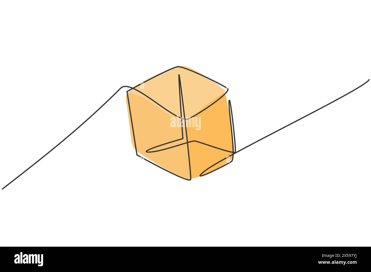 Single one line drawing of cube geometry shape. Back to school ...