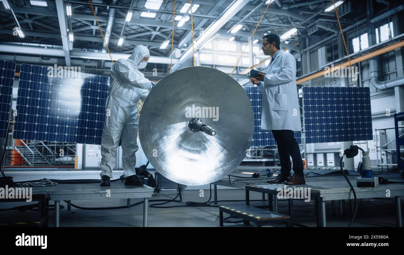 Team of Engineers Working on Satellite Construction. Aerospace Agency ...