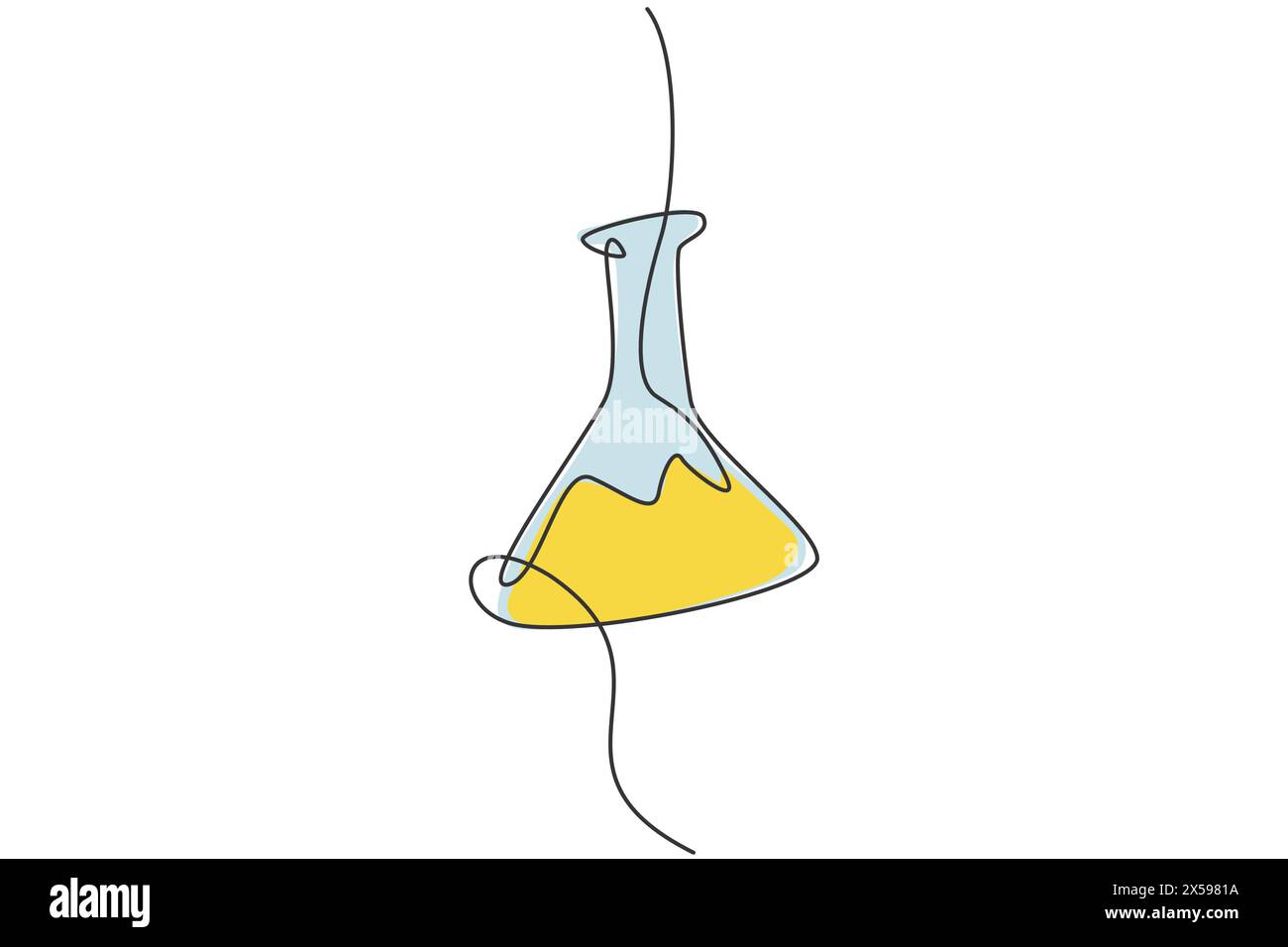 Single continuous line drawing of flask glass for experiment liquid on ...