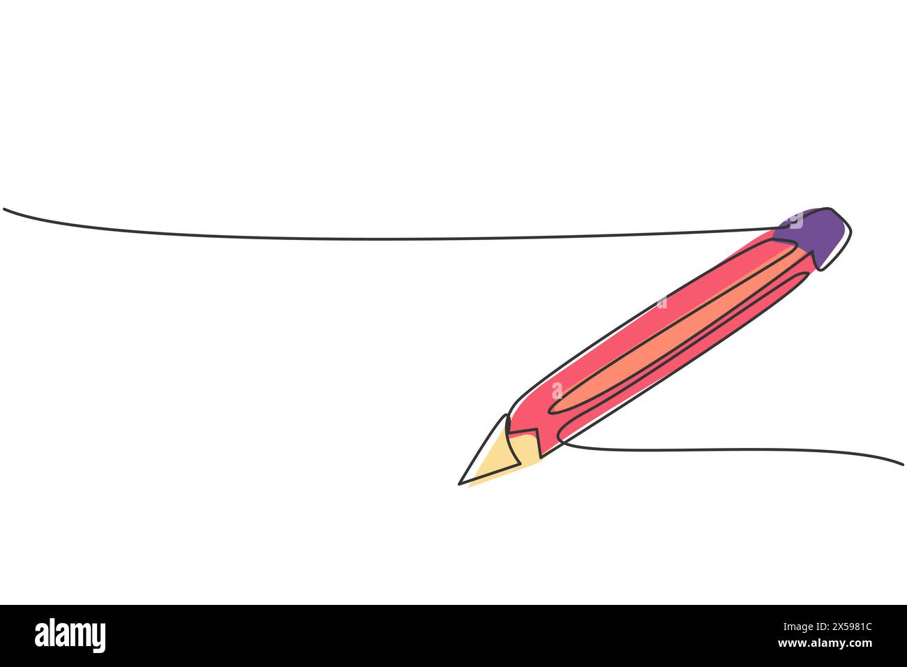 Continuous one line drawing wooden pencil for writing on paper. Back to ...