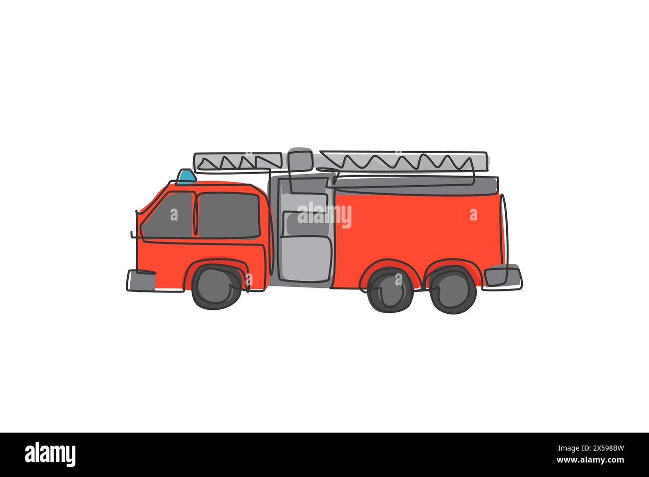 Single continuous line drawing of firetruck emergency rescuer for ...