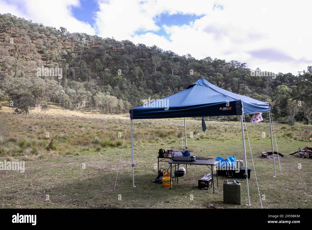 Turon National Park near Lithgow in New South Wales, camp site set up ...