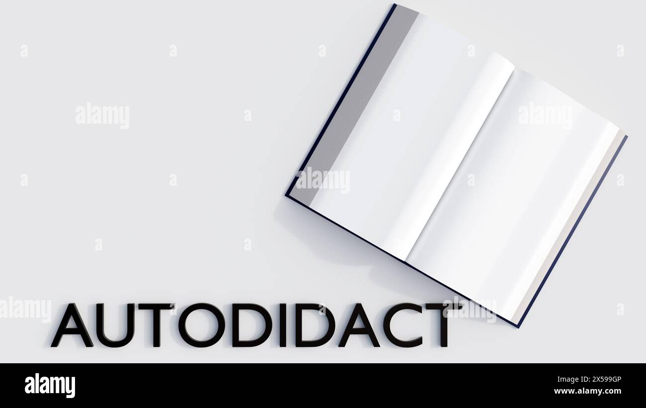 3D rendering of word AUTODIDACT and open books on the white background ...