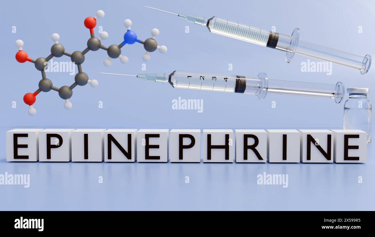3d rendering of epinephrine or adrenaline molecule and epinephrine on ...