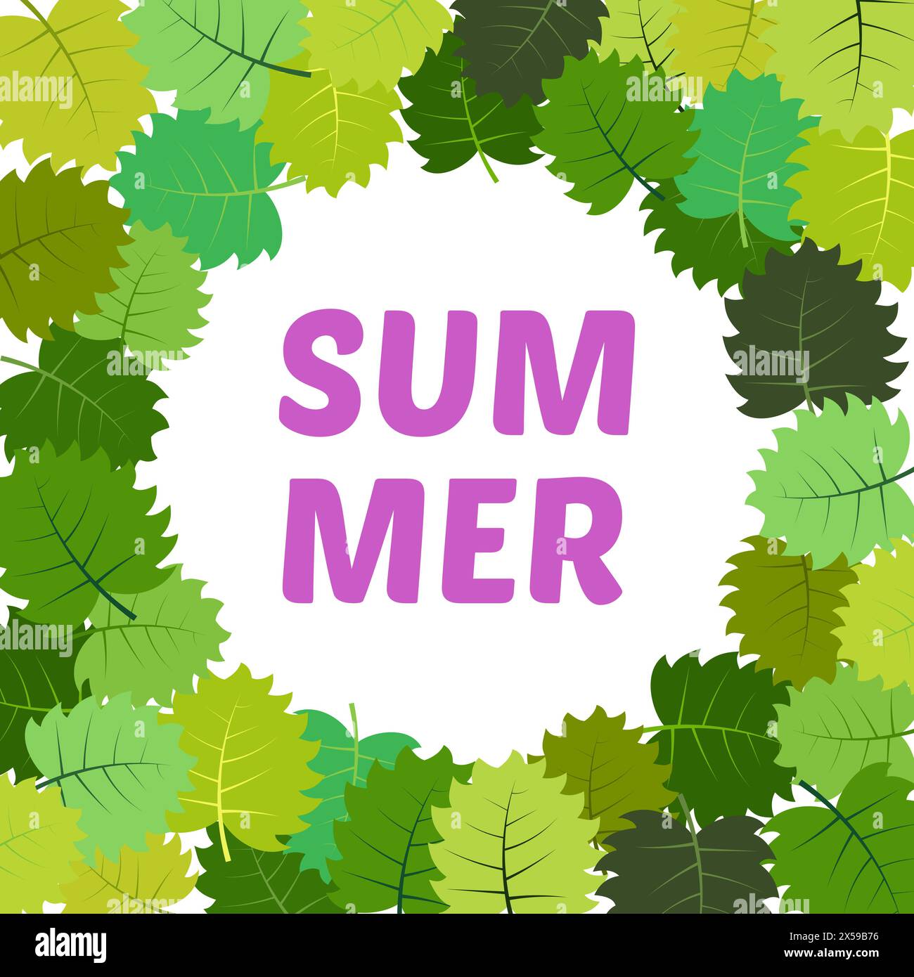 Background with summer leaves with inscription summer in the center ...