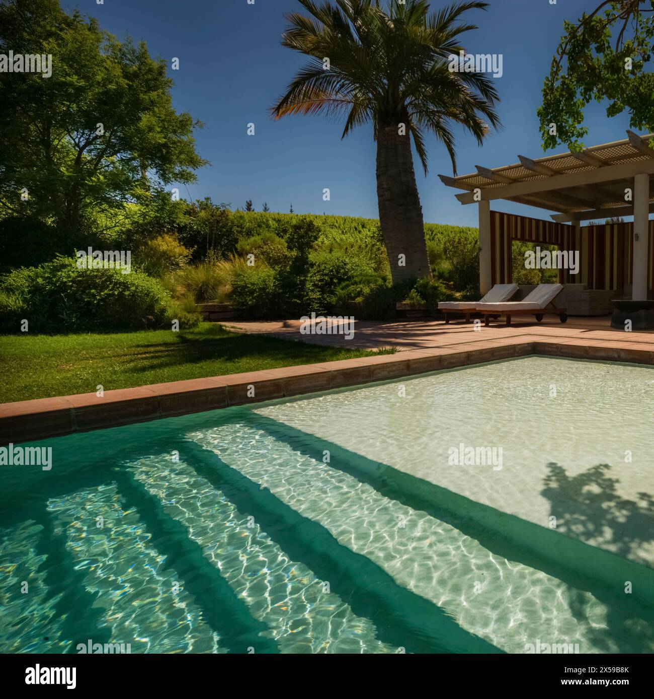 Swimming pool lifestyle at La Casona hotel, Matetic Vineyards, Chile ...