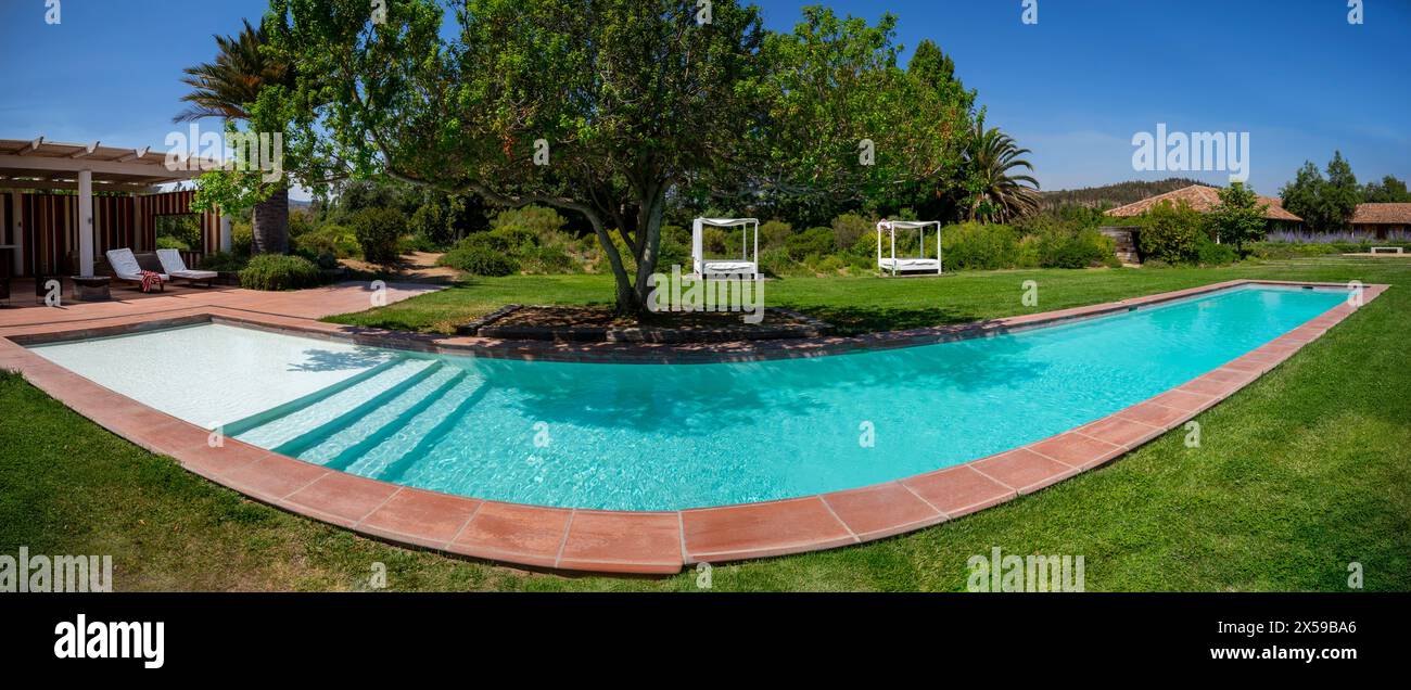 Swimming pool lifestyle at La Casona hotel, Matetic Vineyards, Chile ...