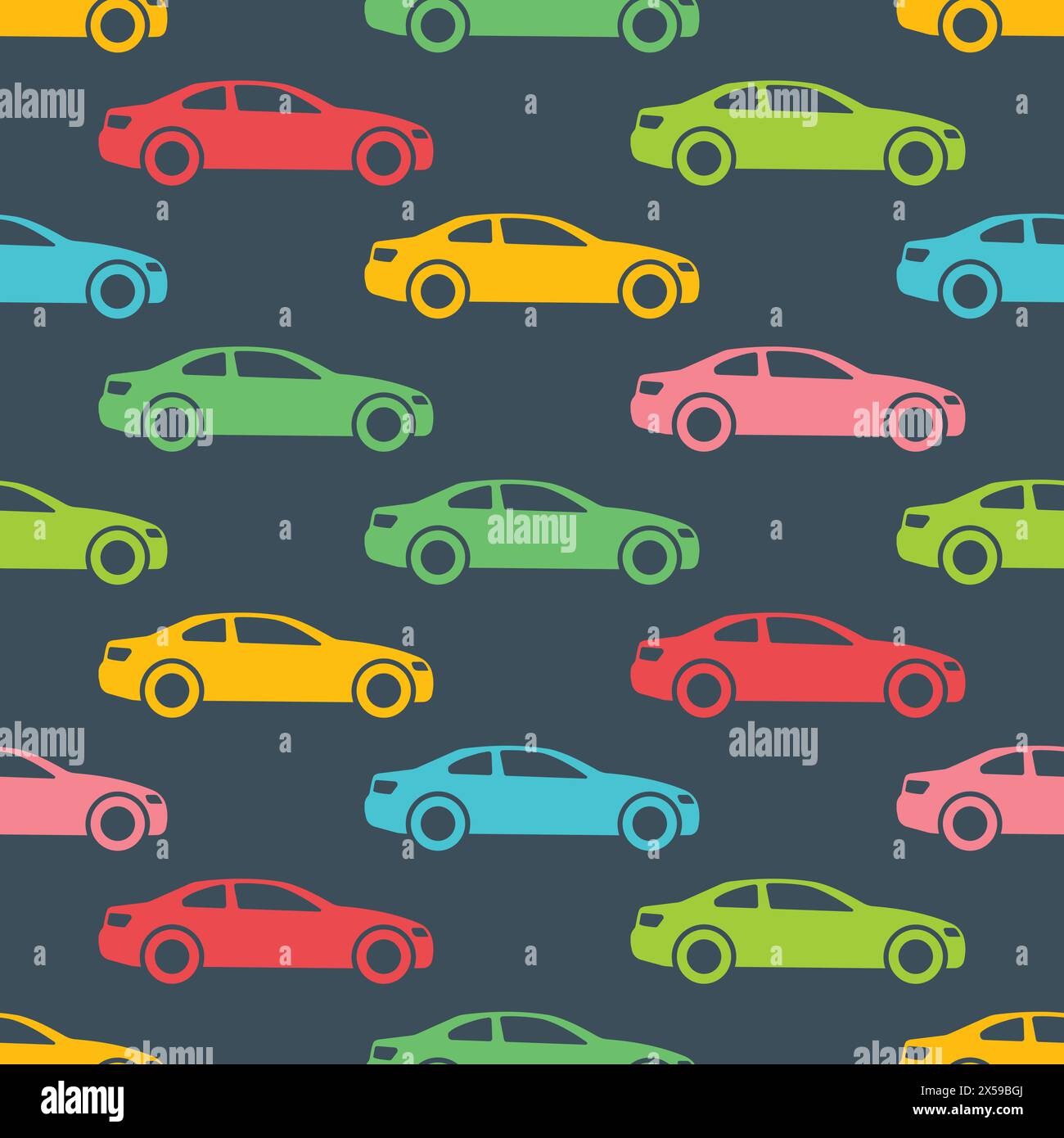 Seamless pattern with colorful cars on dark background. Vector ...