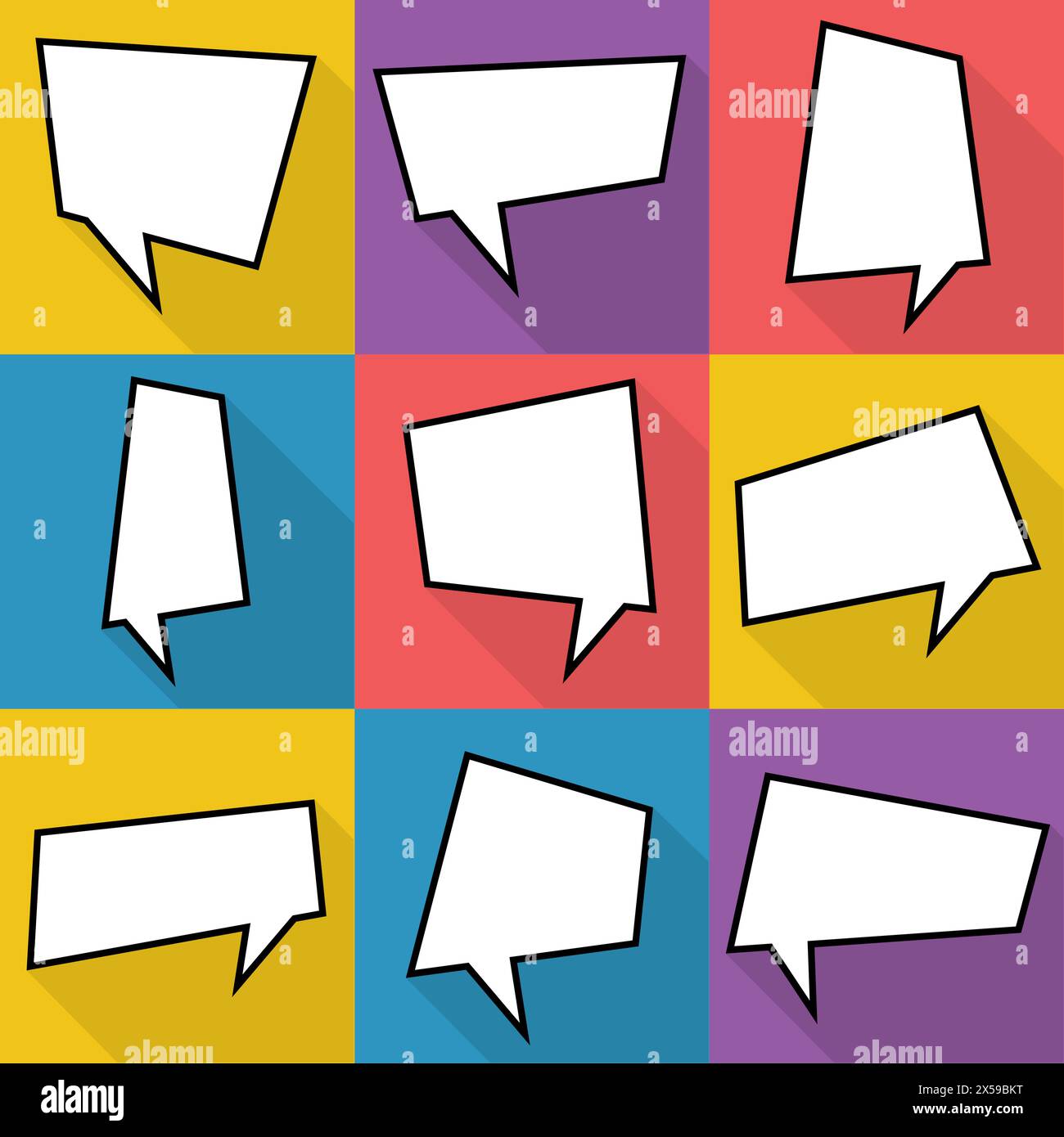 Set of nine cartoon comic balloon speech bubbles in flat style ...