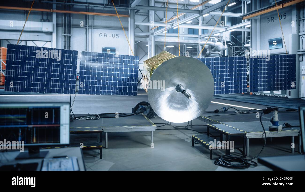 Satellite Under Construction in Aerospace Technology Manufacturing ...