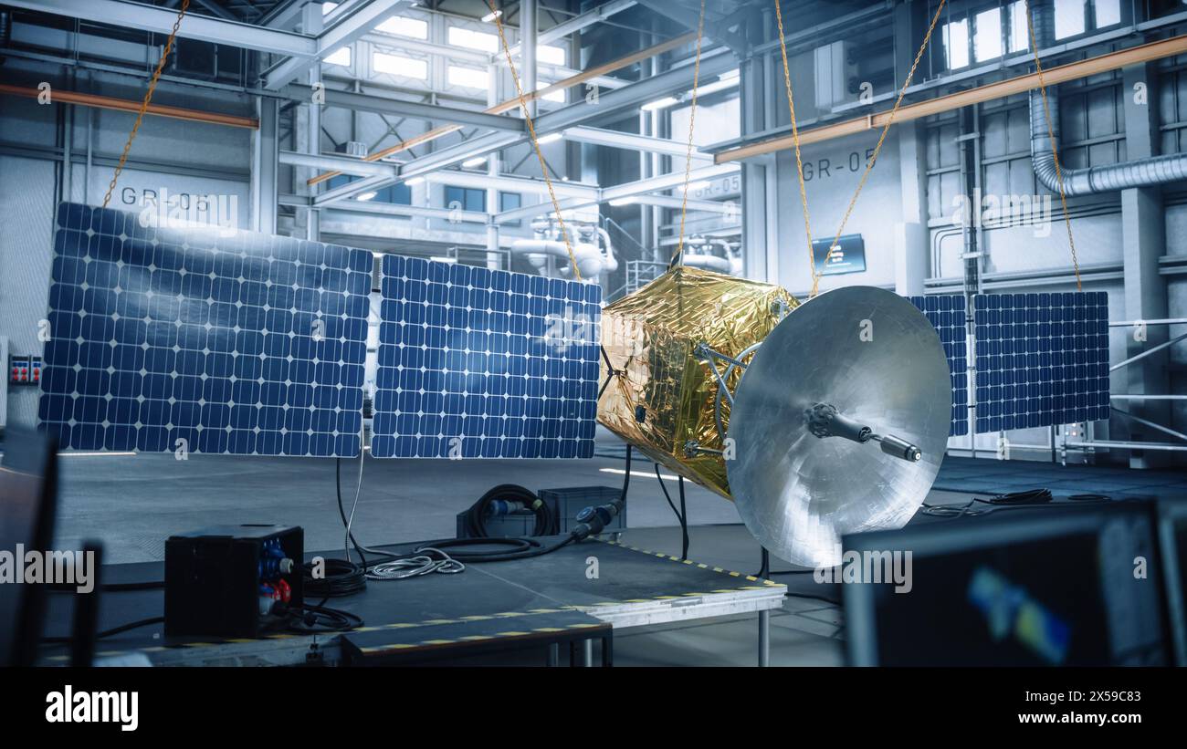 Satellite Under Construction in Aerospace Technology Manufacturing ...