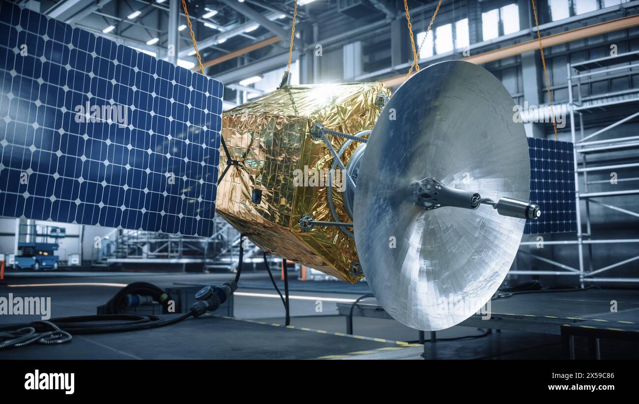Satellite Under Construction in Aerospace Technology Manufacturing ...
