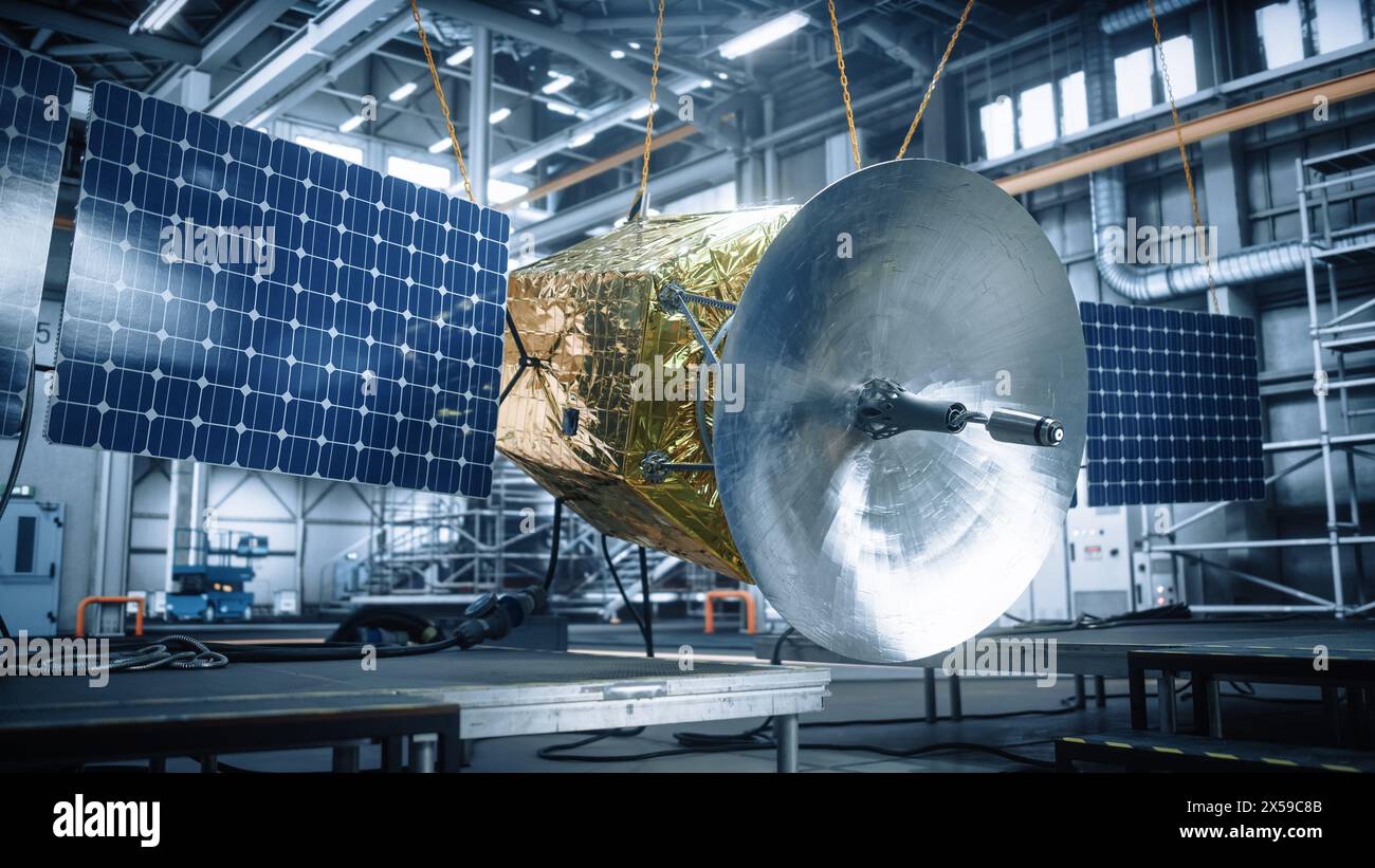 Satellite Under Construction in Aerospace Technology Manufacturing ...