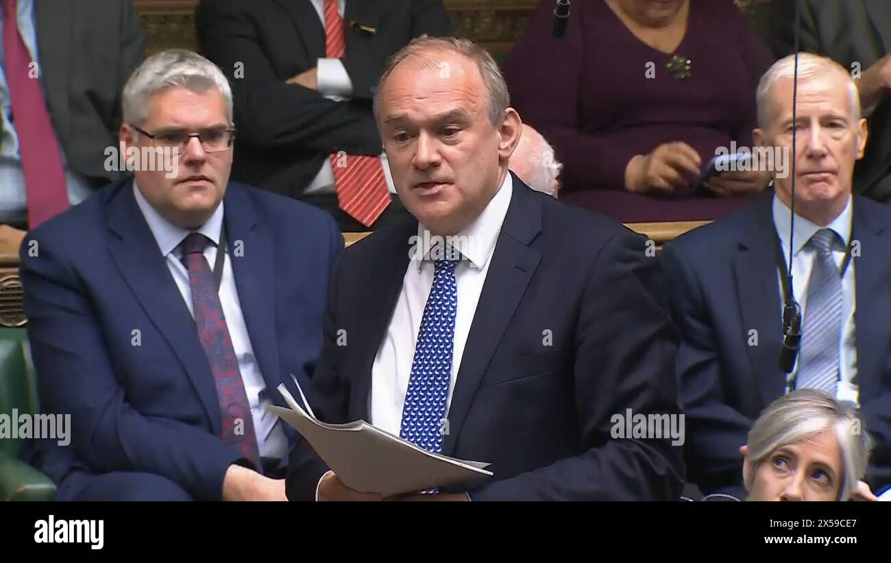 Liberal Democrat leader Sir Ed Davey speaks during Prime Minister's ...