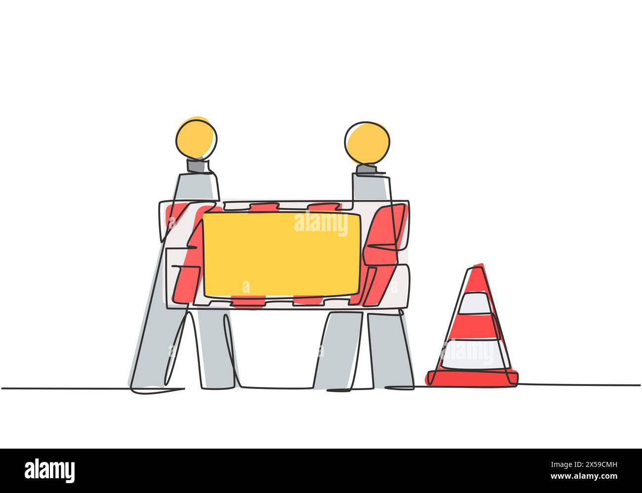 Single continuous line drawing warnings on under construction boards ...