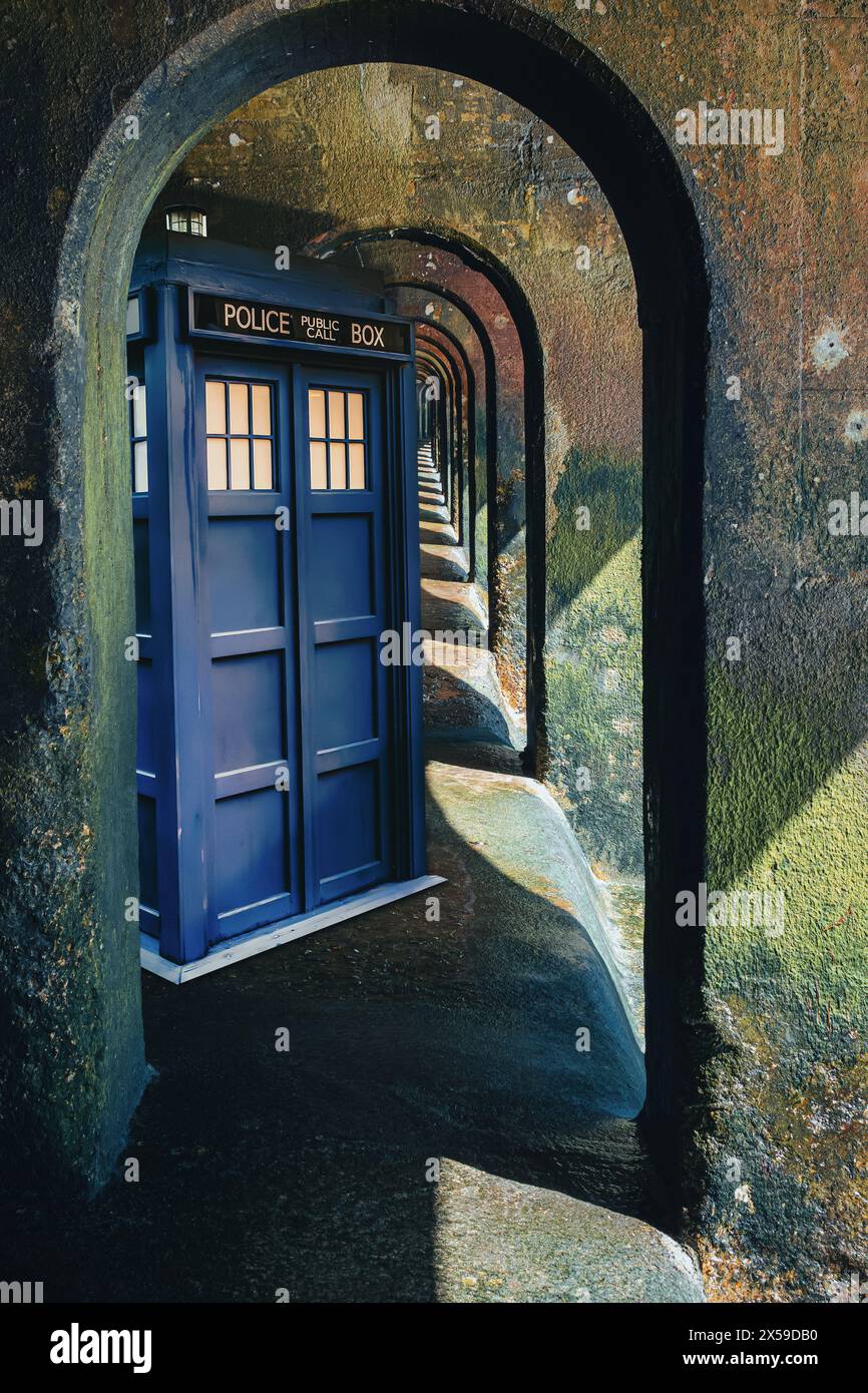 TARDIS, Blue Police box hidden under Concrete arches below Coronation ...