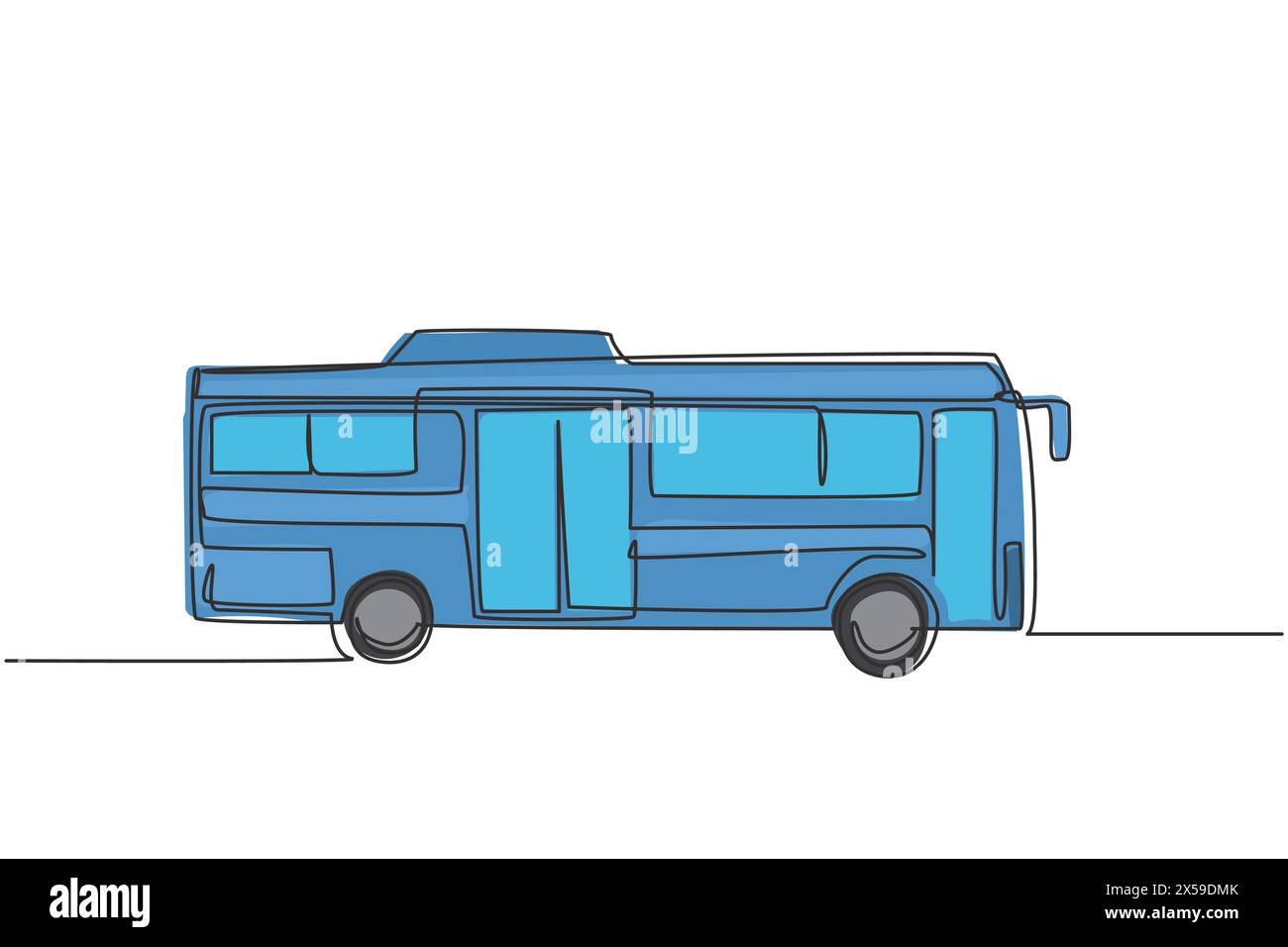 Single one line drawing of city buses seen from the side serving ...