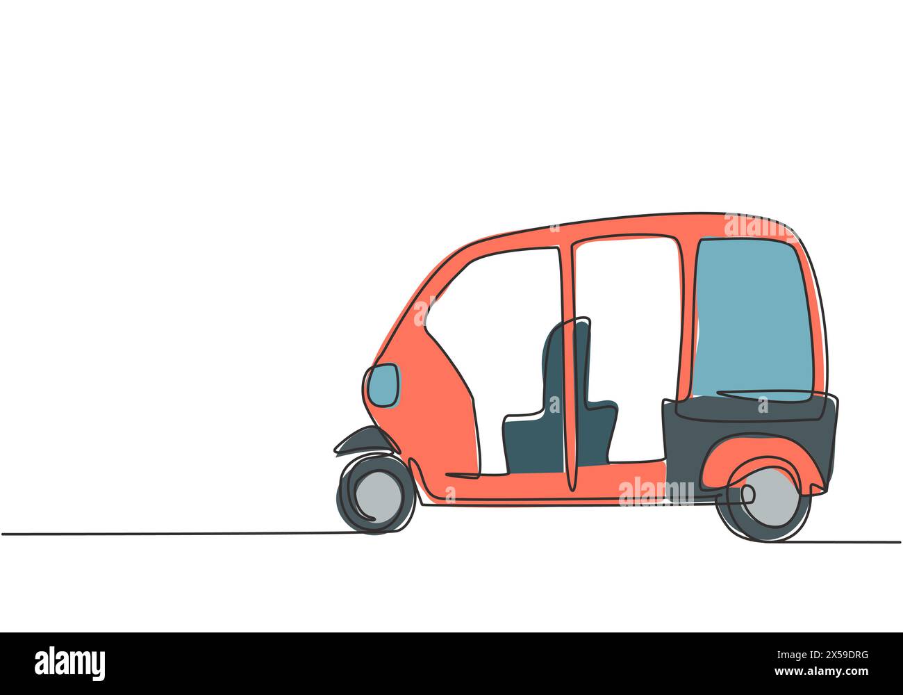 Continuous one line drawing from the side, Rickshaw is a traditional ...