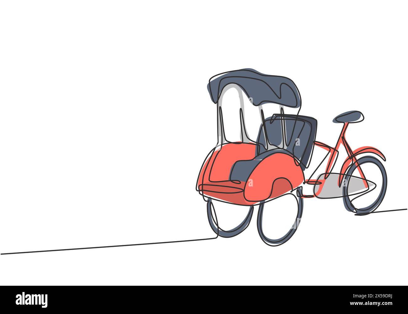 Single one line drawing pedicab with three wheels and passenger seat at ...