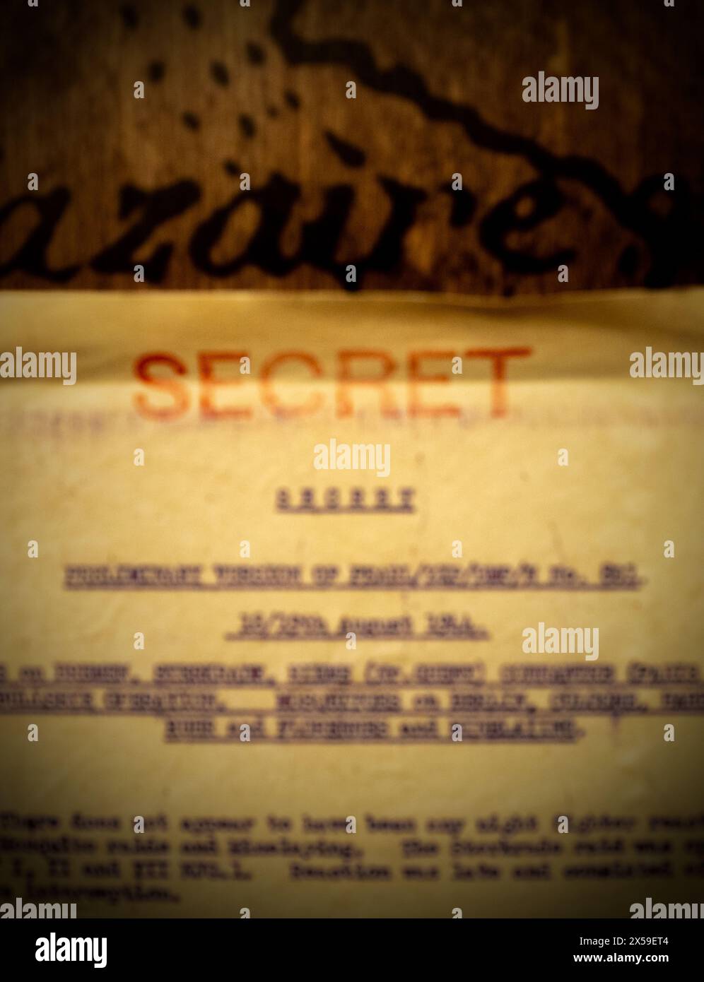 A vintage World War II document stamped 'Secret' in red ink at ...