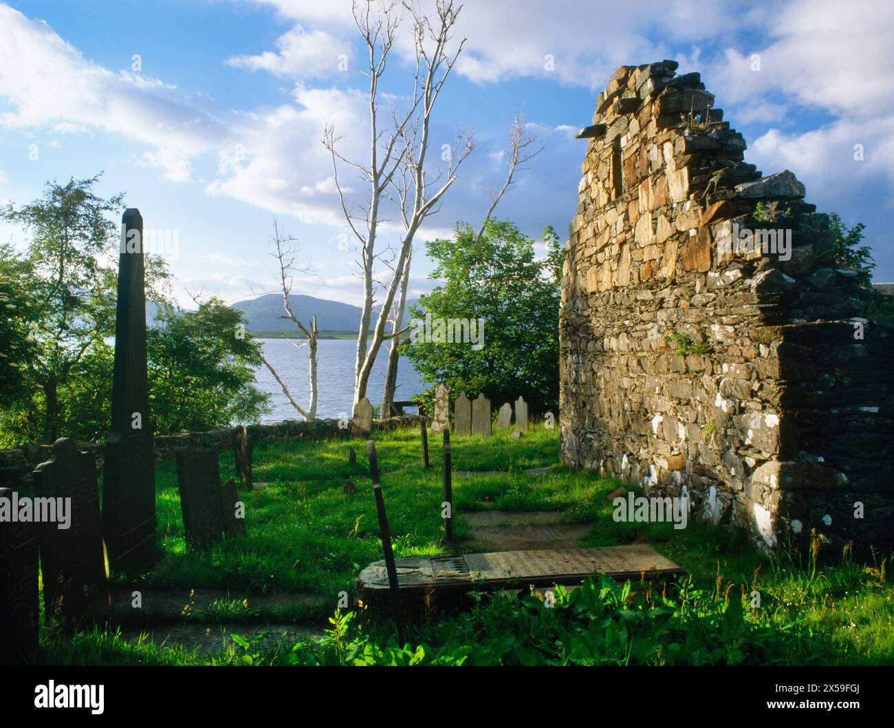 Graveyard & W gable of the ruined Chapel of St Columba on the E shore ...