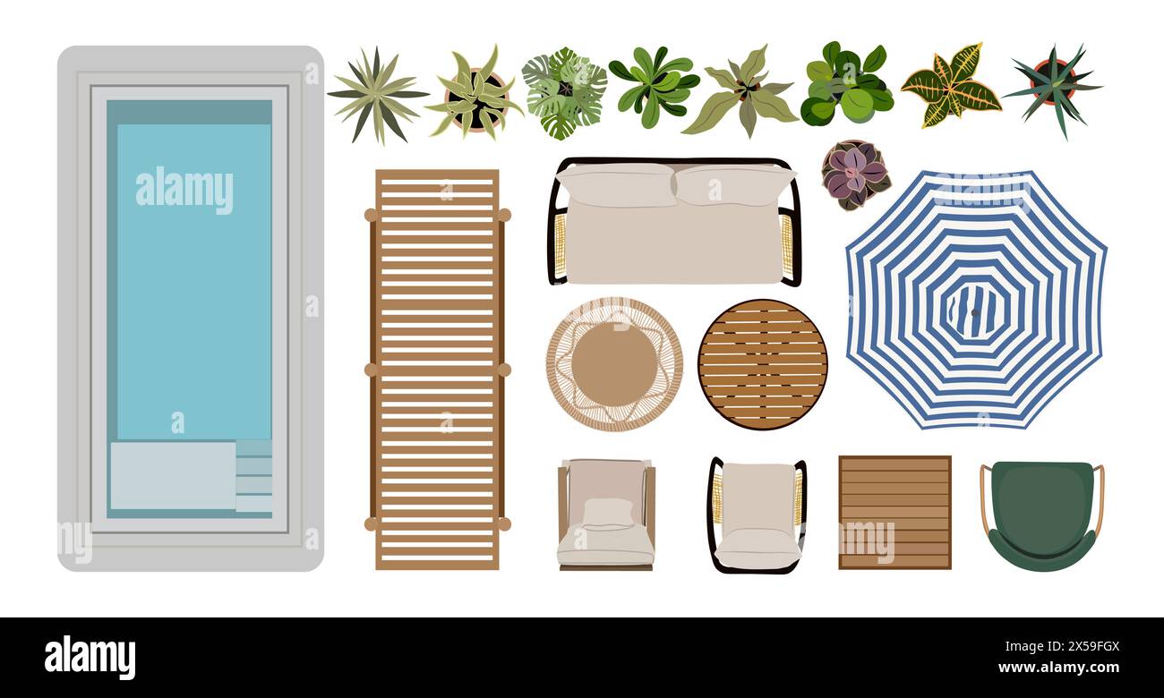Outdoor furniture top view icons vector set Stock Vector Image & Art ...