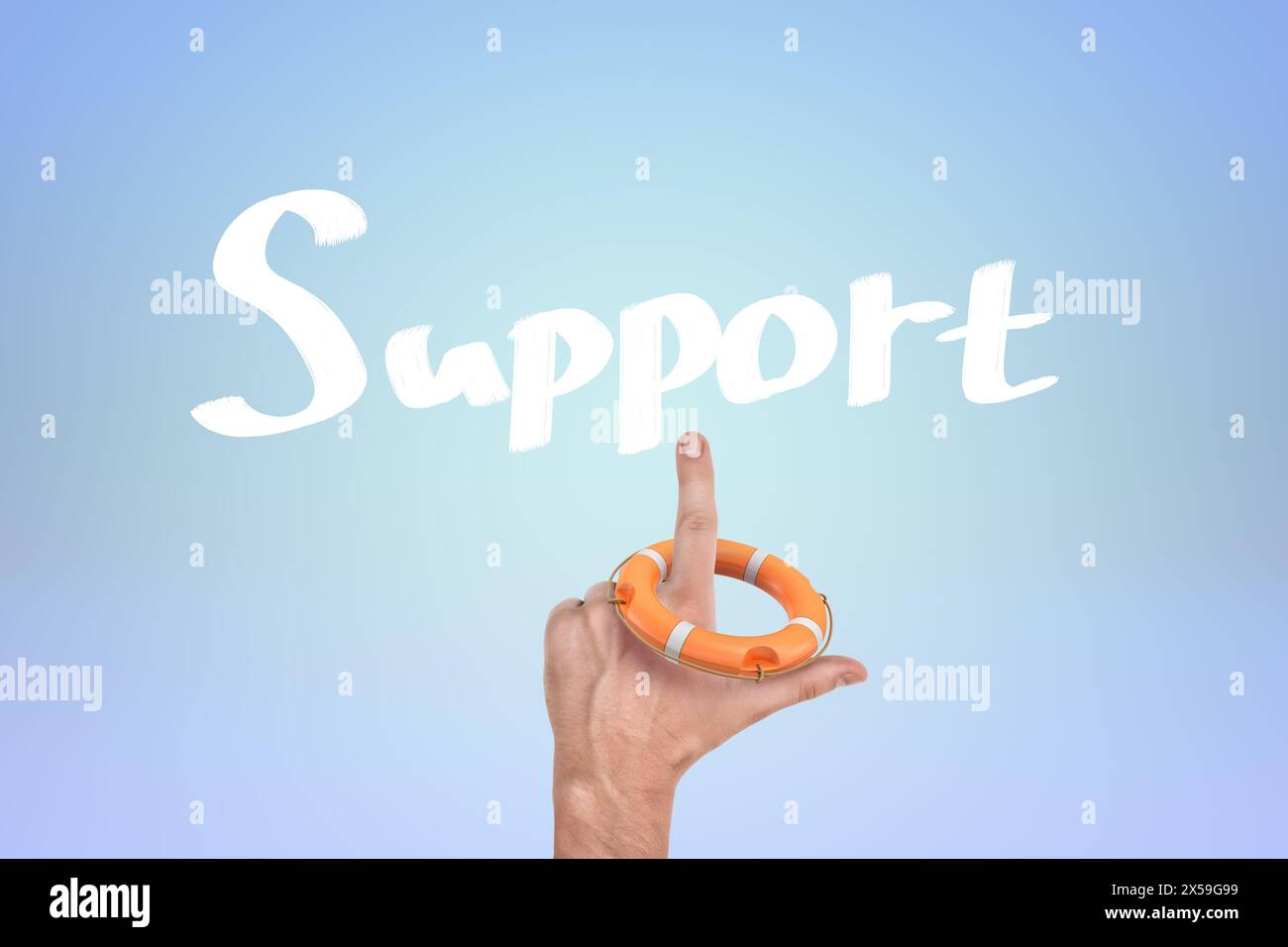 Hand with life preserver and 'Support' text Stock Photo - Alamy