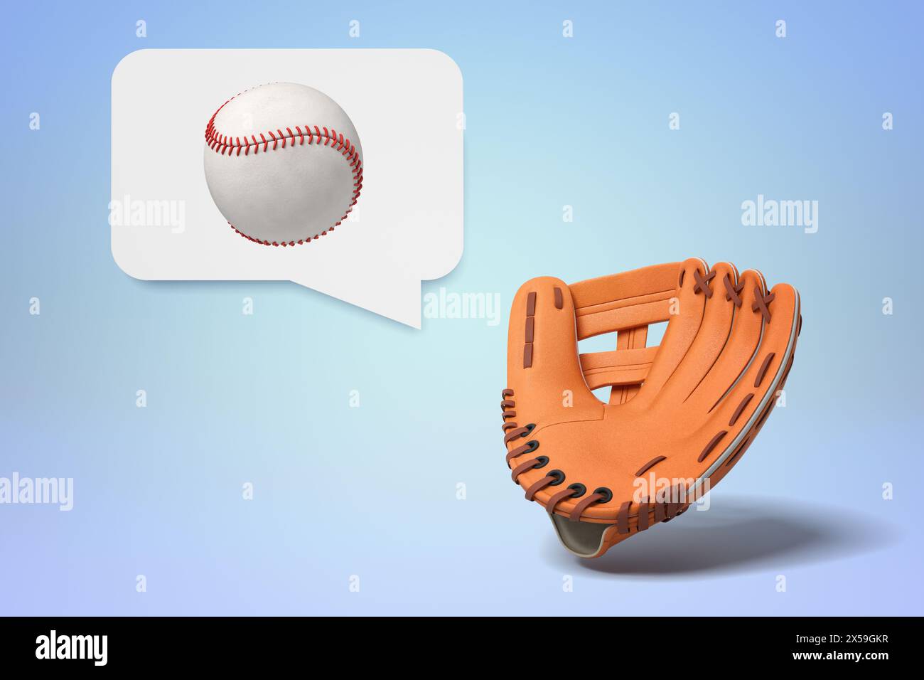 Baseball glove and ball concept in speech bubble Stock Photo - Alamy