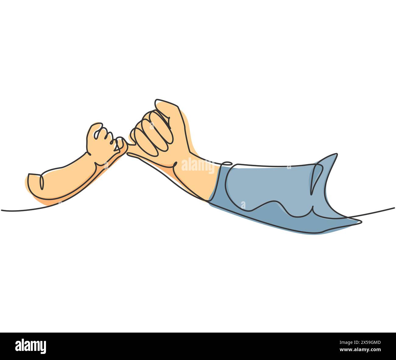 One line drawing of father giving hand to his child. Mother care in ...