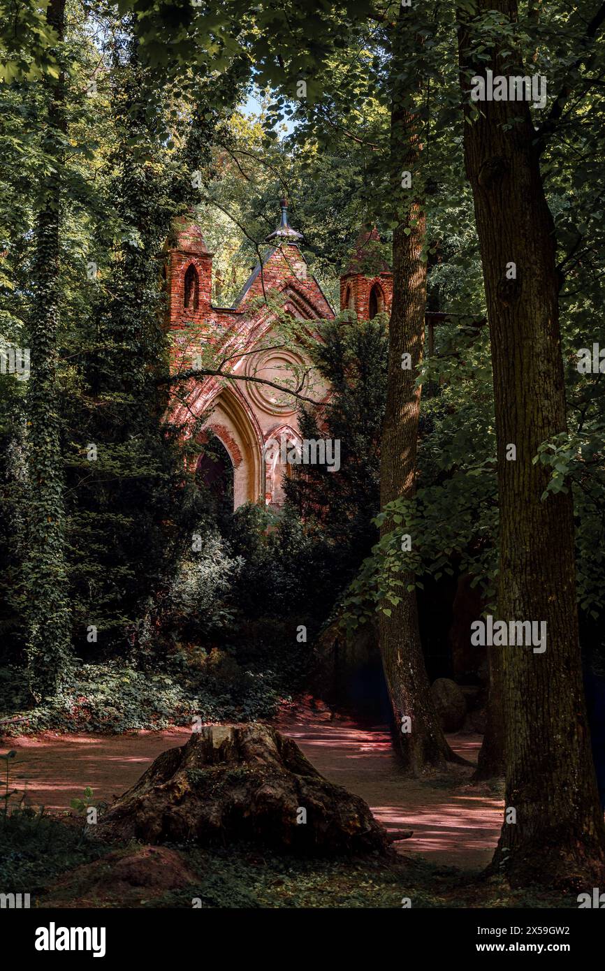 Romantic Park in Arkadia, Poland. Gothic House Stock Photo - Alamy