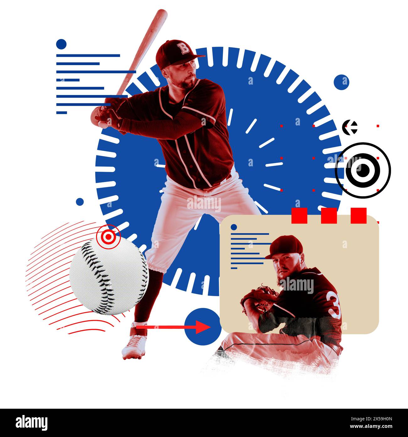 Concentrated men, baseball players in uniform with bat standing with ...