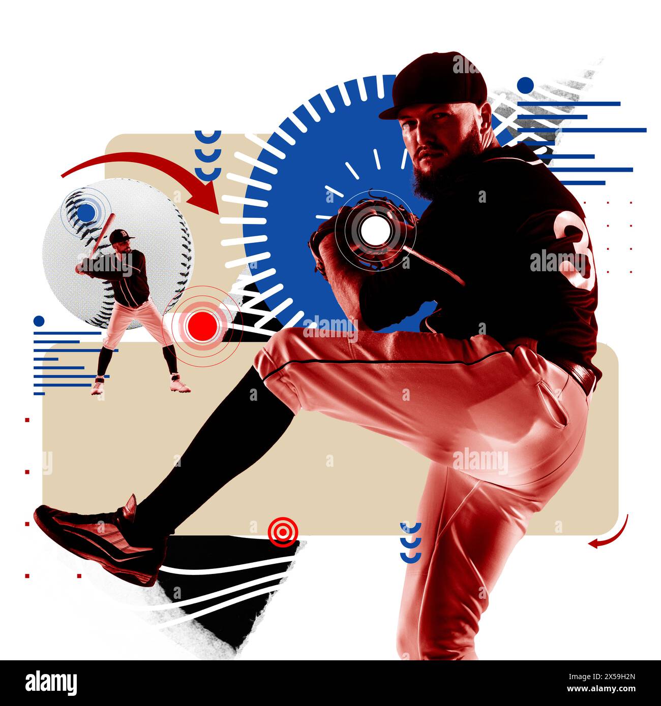 Dynamic images of two baseball players showing concentration during ...