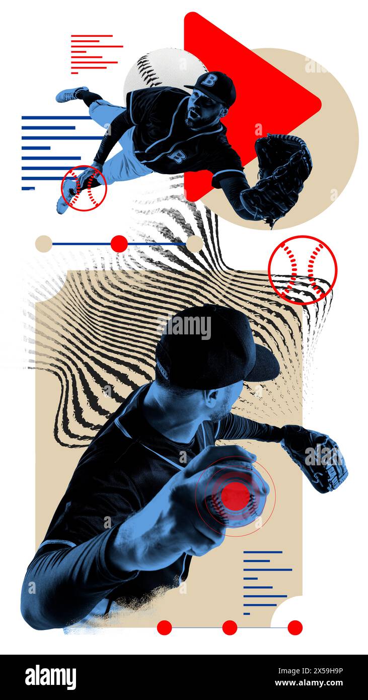 Concentrated man, baseball player during game, playing against light ...