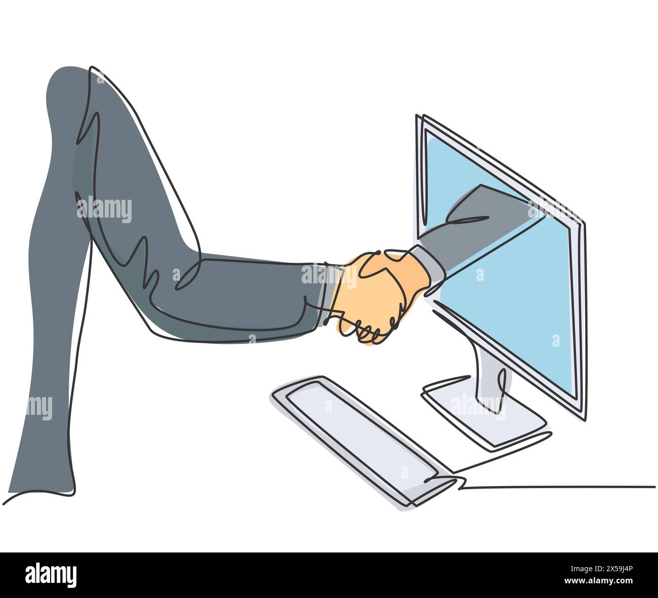 Continuous line drawing of business men shaking hand to deal a project ...
