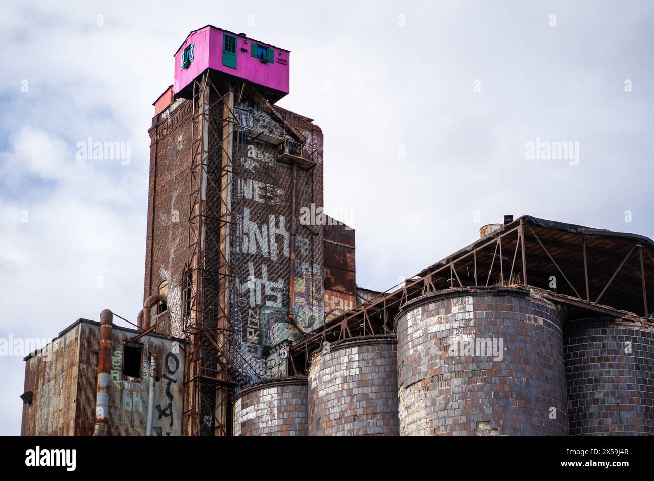 Abandoned industrial area in montreal canada malting silos pink house ...
