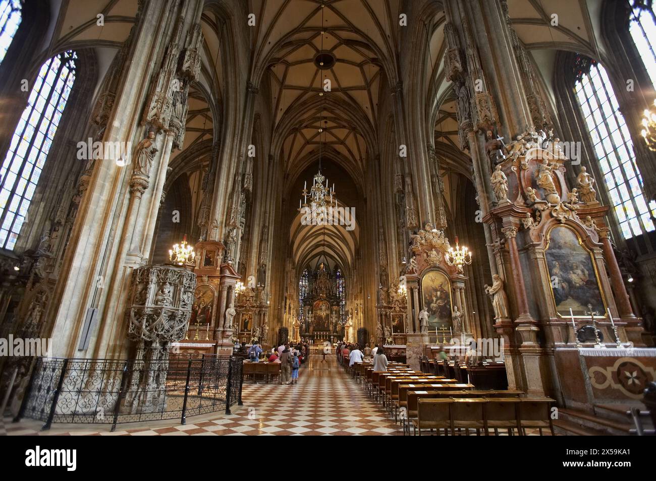 Main nave of Stephansdom (Cathedral of Saint Stephen) with late Gothic ...