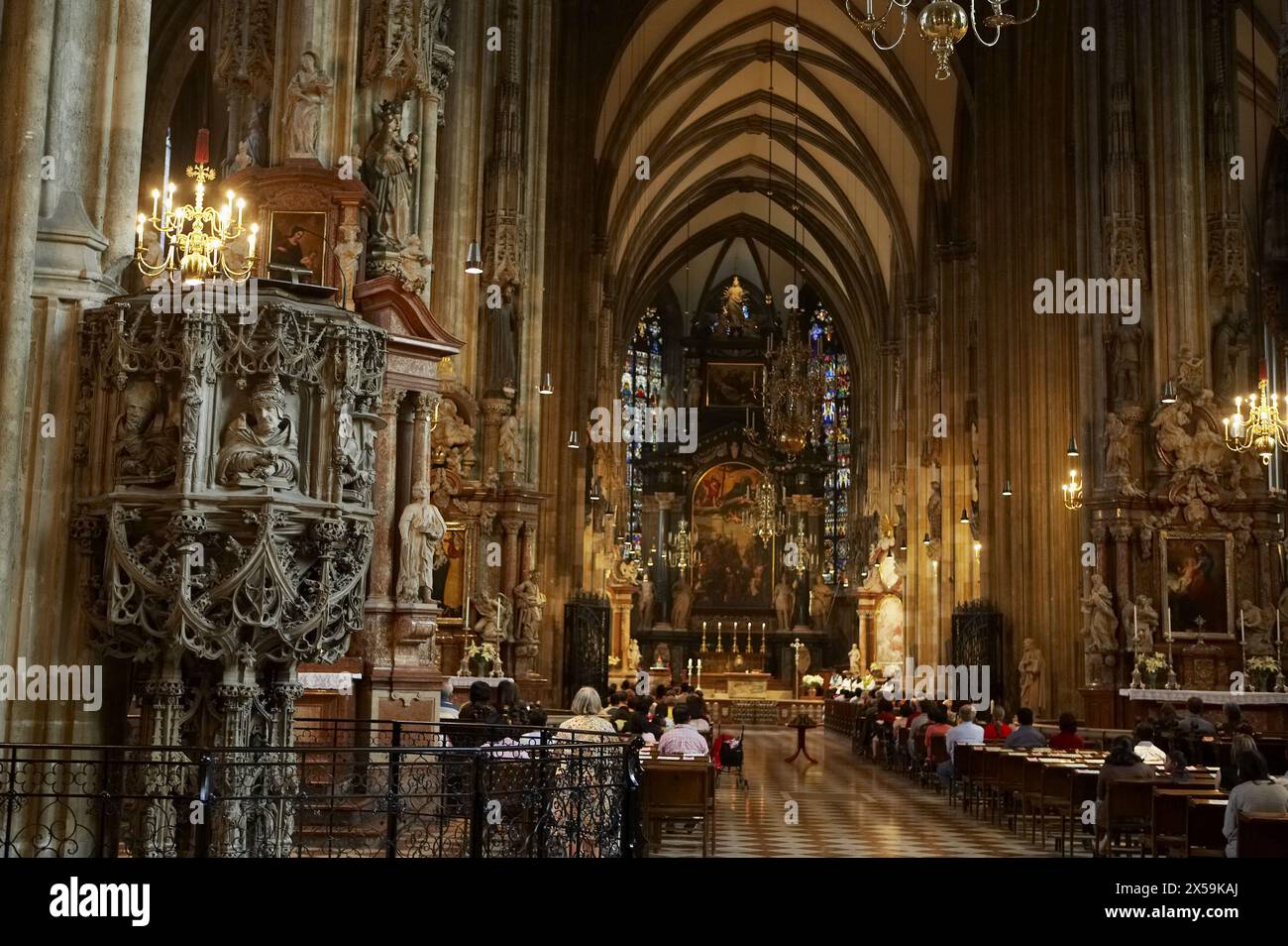 Main nave of Stephansdom (Cathedral of Saint Stephen) with late Gothic ...