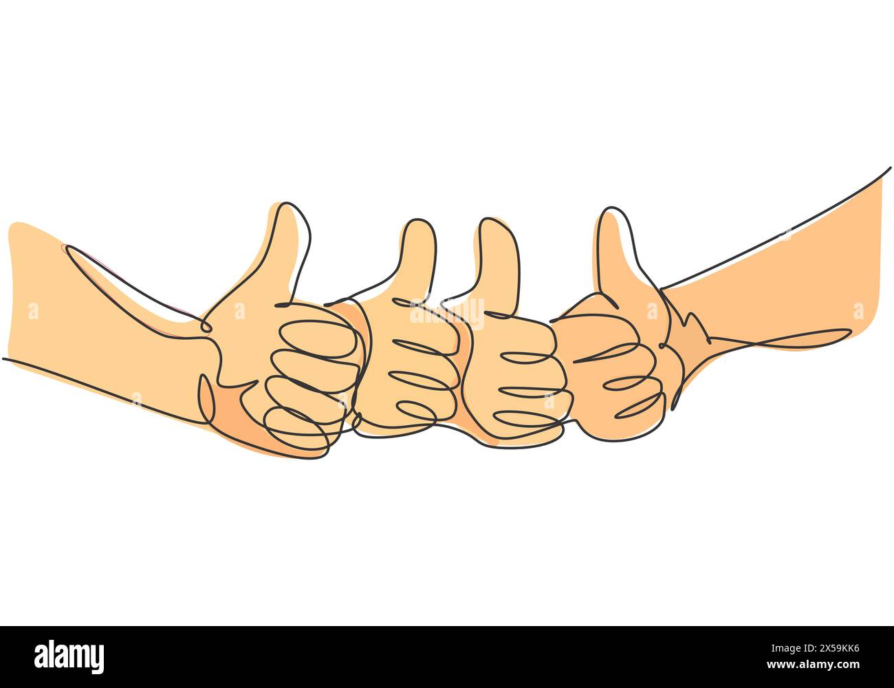 One line drawing of arm hands with thumbs up gesture sign. Good service ...