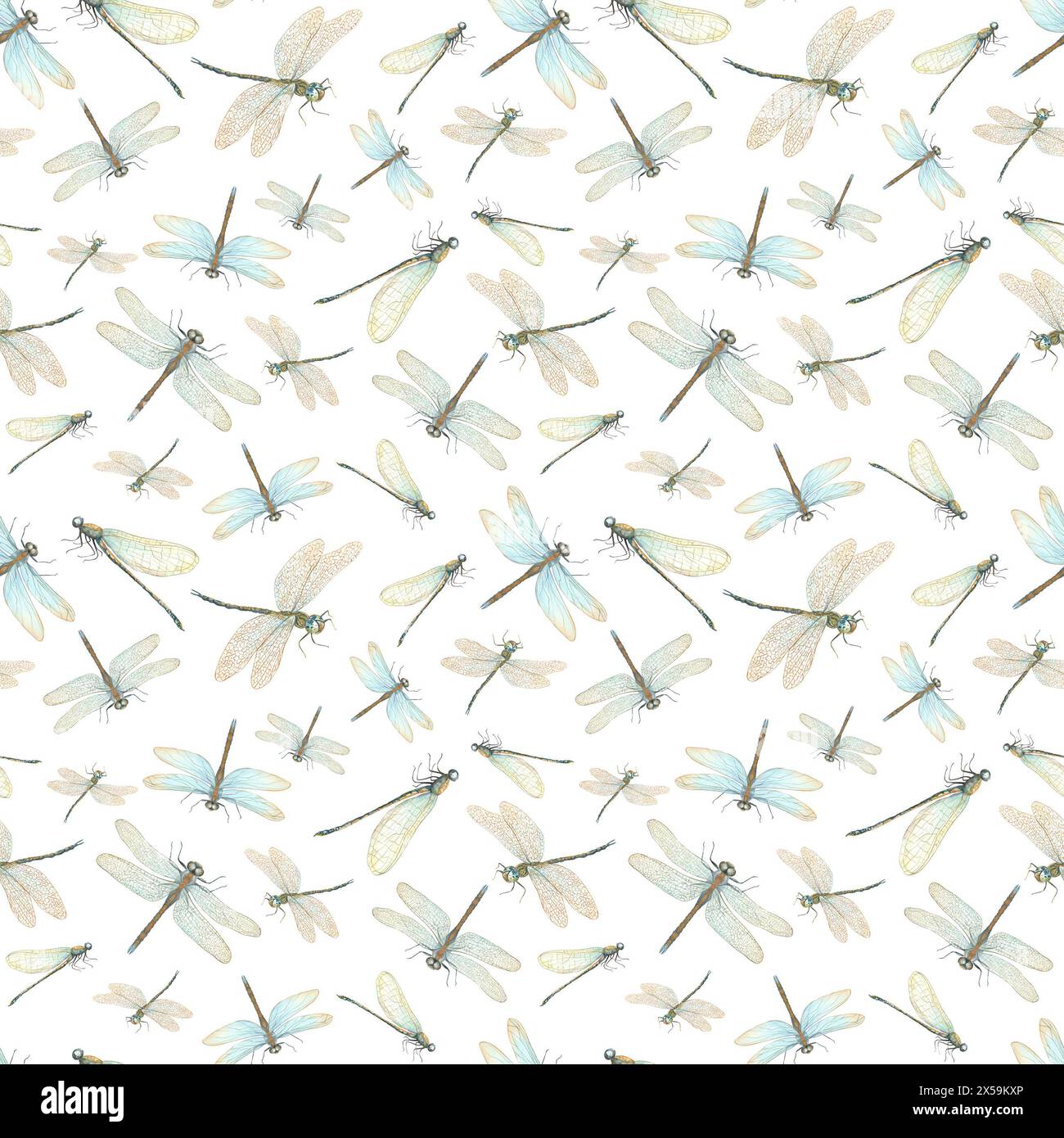 Abstract fluttering dragonflies. Seamless pattern with flying insects ...