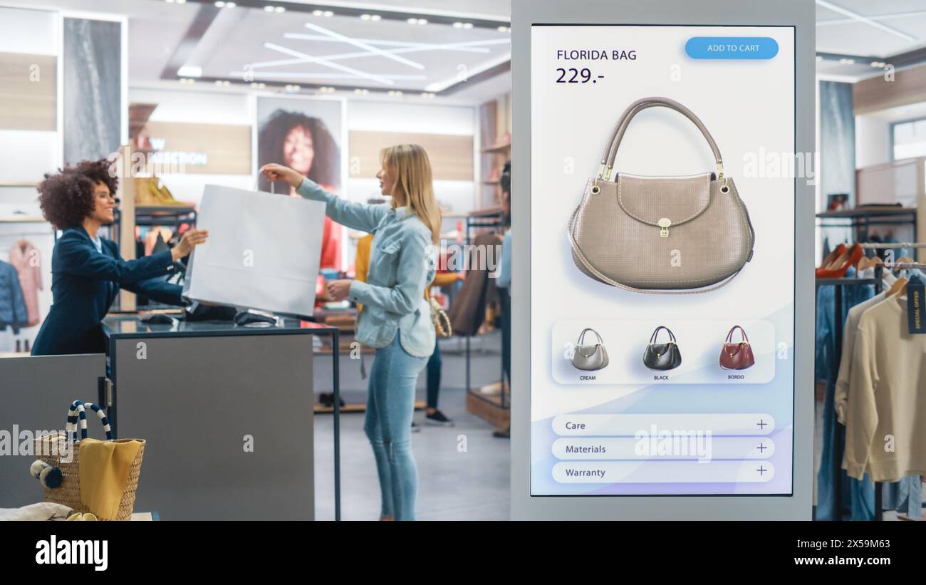 Shot of a Floor-Standing LCD Touch Screen Display with User Interface ...