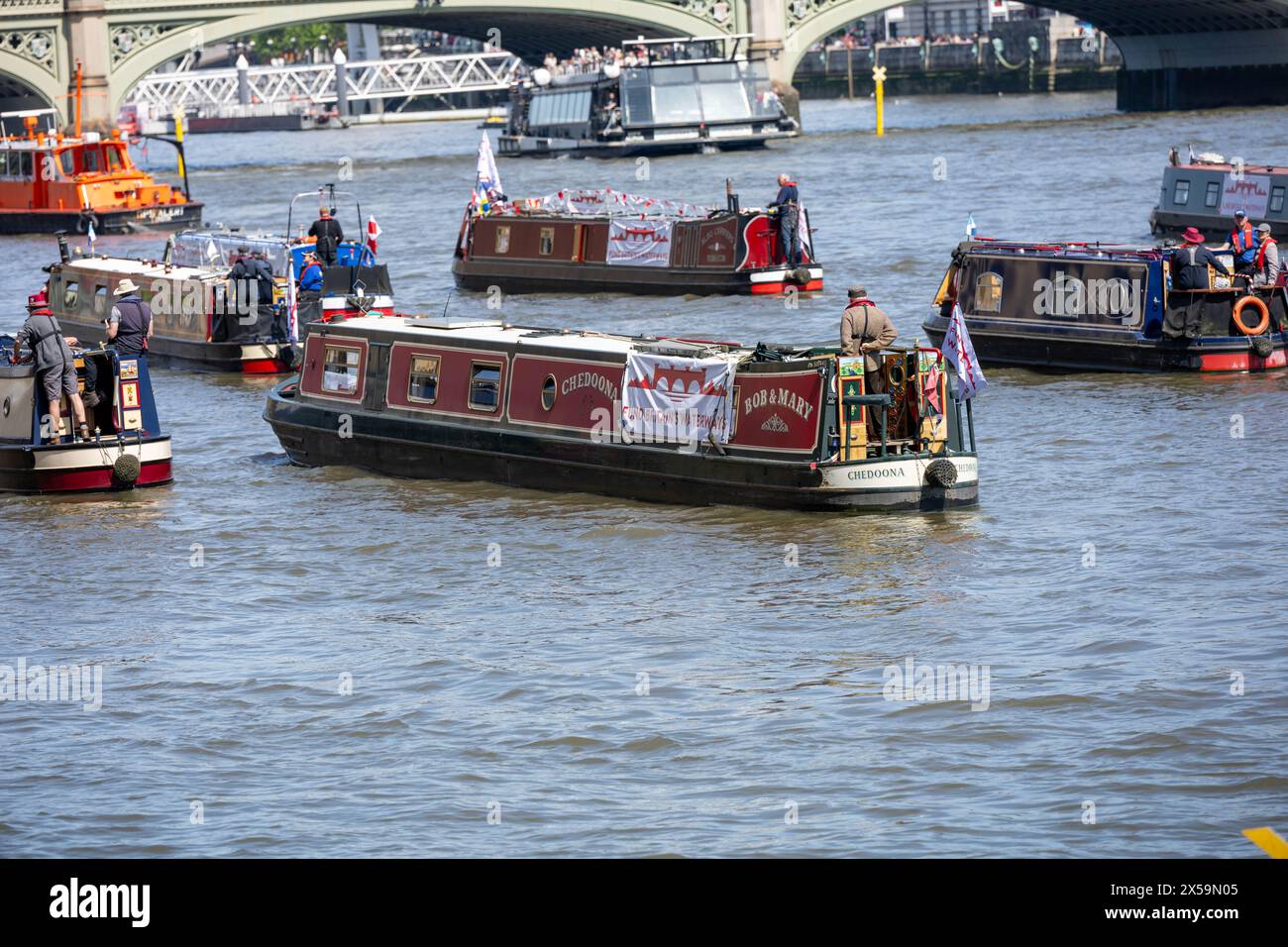 London UK 8th May 2004 A "Fund British waterways" protest on the Thames ...