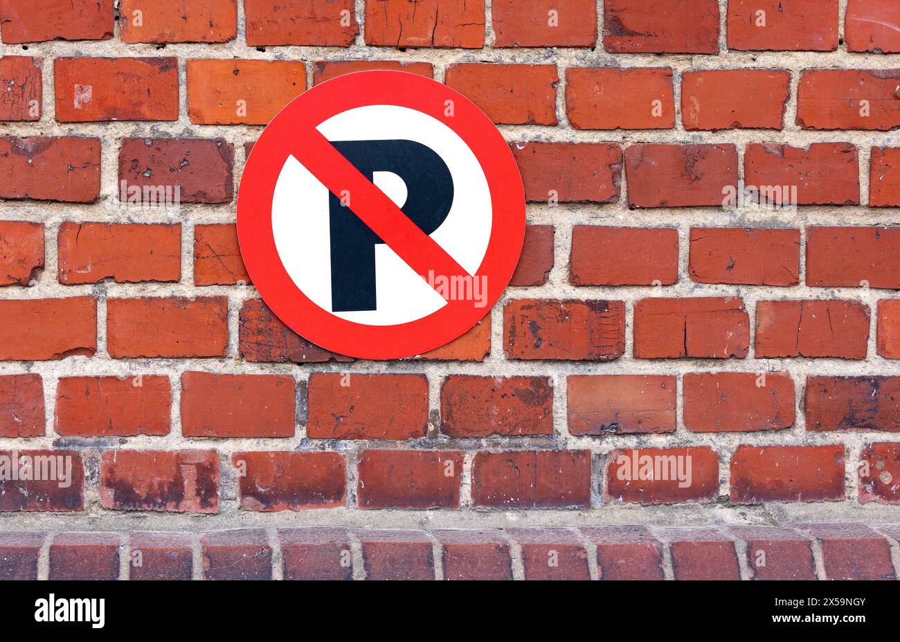 Red circle traffic sign with forbidden parking on red brick wall Stock ...