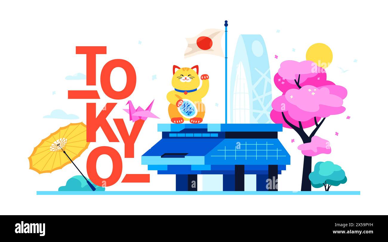Sights of Tokyo - modern colored vector illustration Stock Vector Image ...