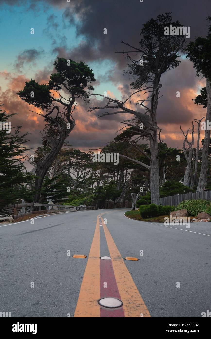 Scenic view of winding road, 17 Mile Drive, California Stock Photo - Alamy