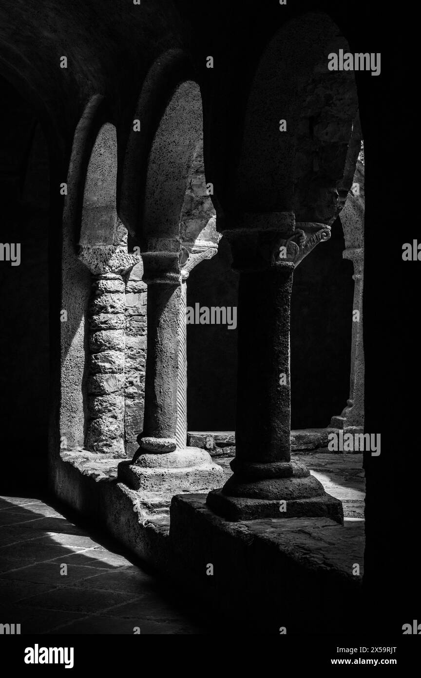 Magic of Liguria. Timeless images. Ancient abbey of San Fruttuoso, bay ...