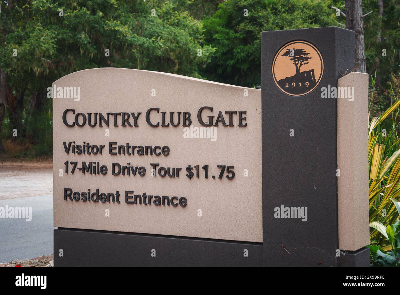 Country Club Gate Entrance Sign, 17 Mile Drive Tour, dollars11.75 Fee ...