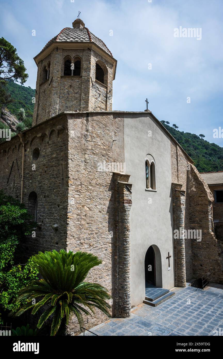 Magic of Liguria. Timeless images. Ancient abbey of San Fruttuoso, bay ...