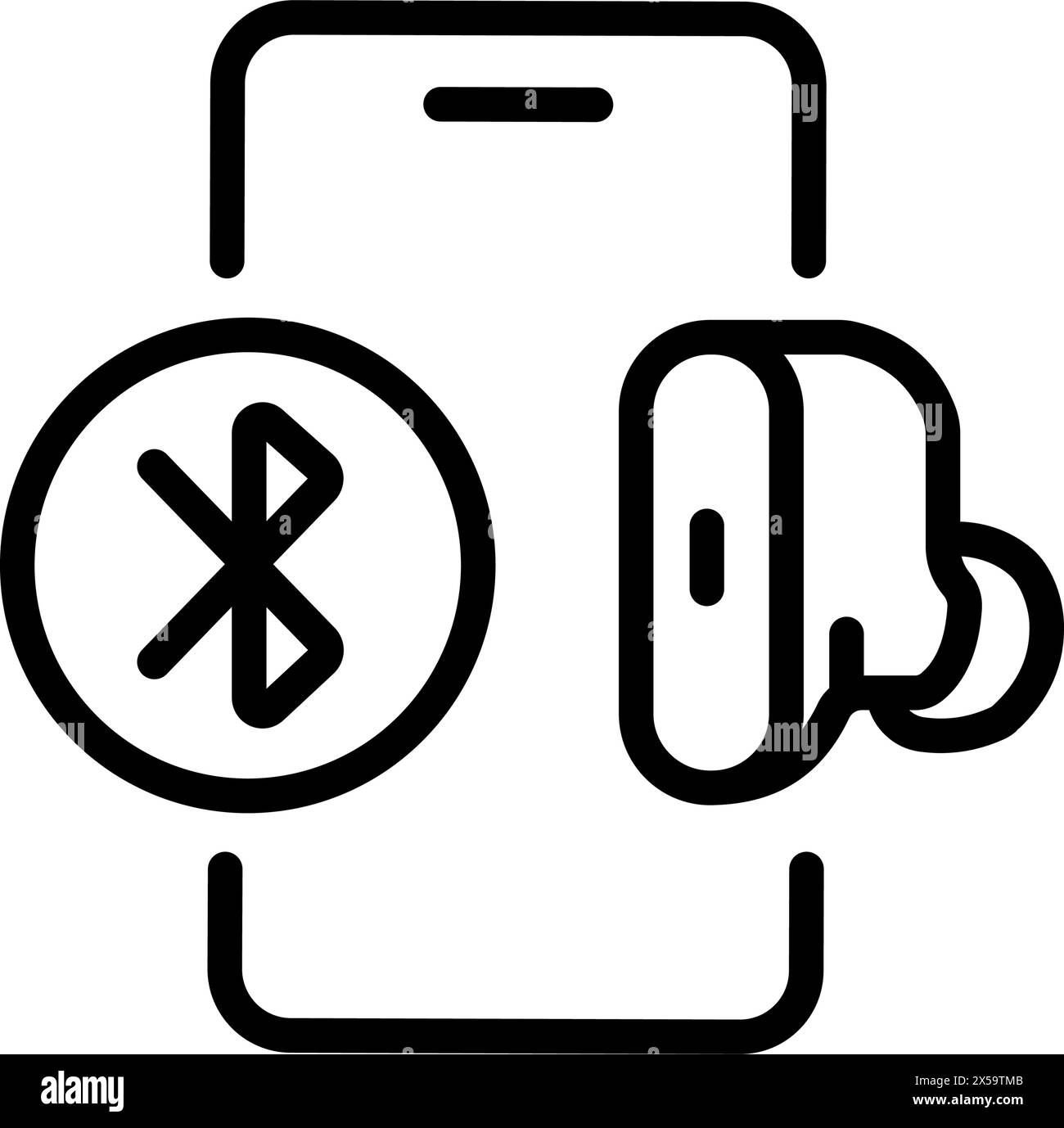 Smartphone And Wireless Earphones Connection Vector Illustration Bluetooth Outline Icon