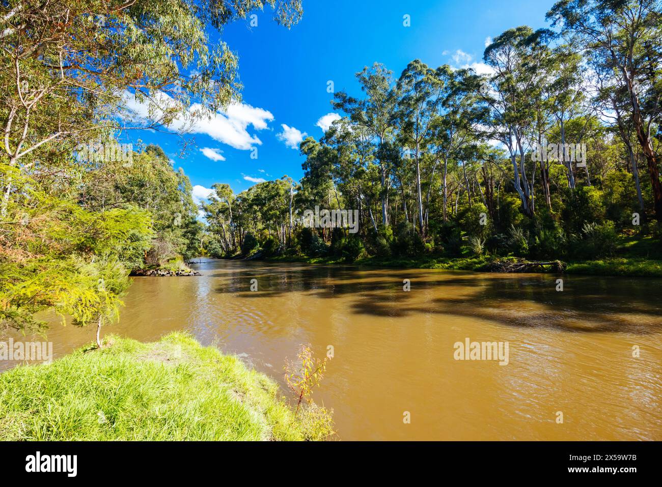 Warrandyte River Reserve and surrounding landscape on a cool autumn day in Warrandyte, Victoria ...